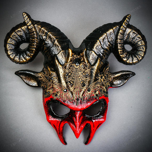 ILOVEMASKS | Accessories | Krampus Ram Demon With Gold Laces Horns ...